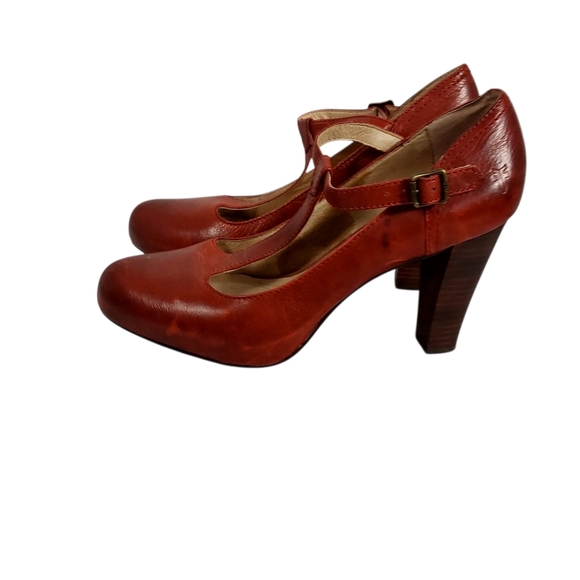 Frye | Shoes | Frye Miranda T Strap Red Distressed Leather Block Heels ...